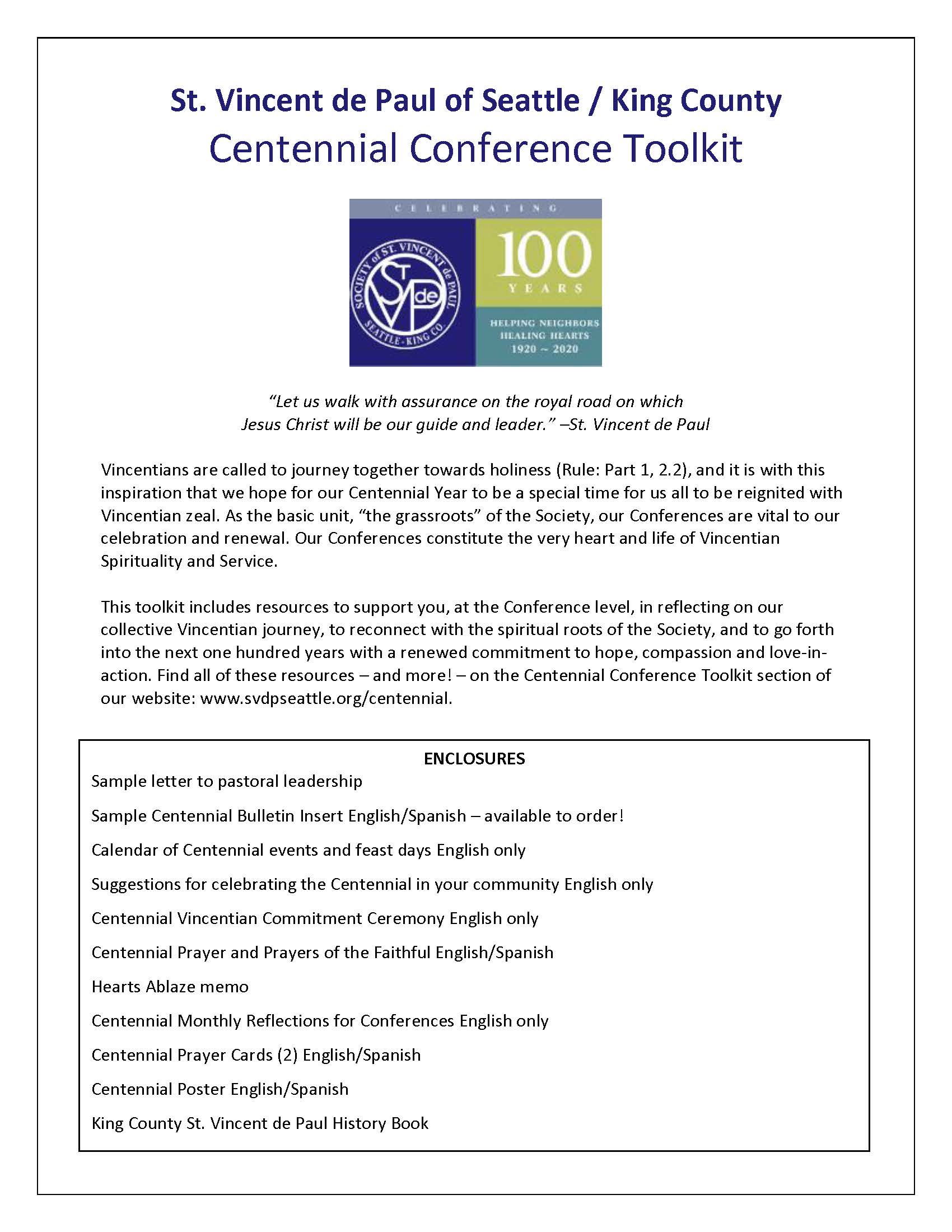 Centennial Resources for Conferences - St. Vincent de Paul